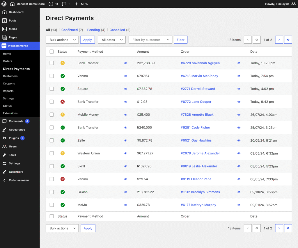 How to Confirm or Cancel Direct Payments on WooCommerce - Digages